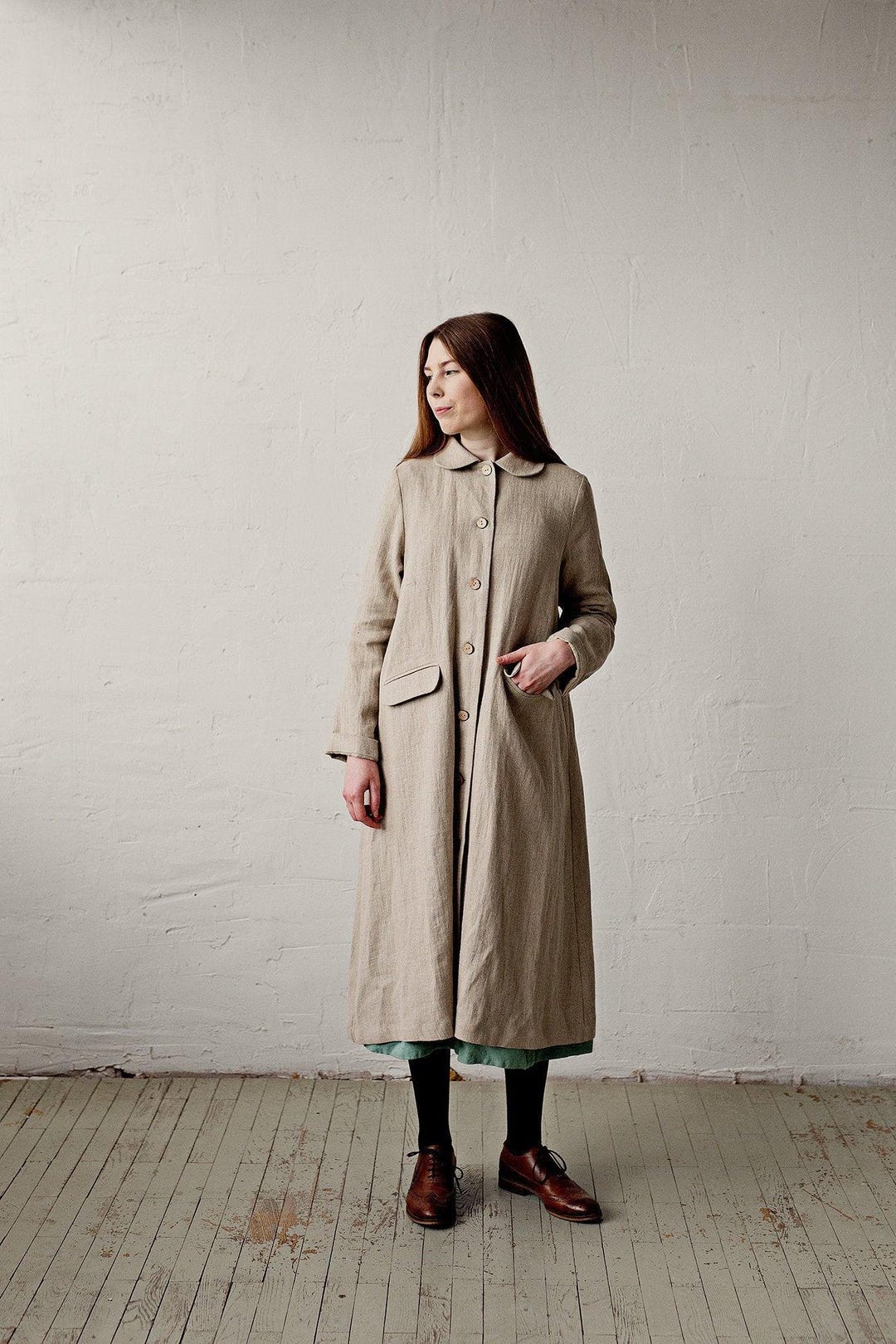 Natural Classic Linen Coat, Linen Coat for Women, Hand Embroidery, A ...