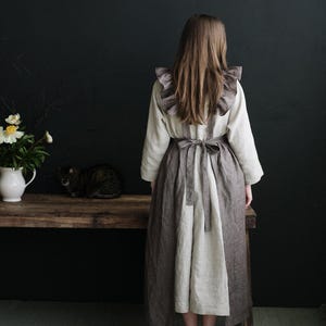 Brown Stripe Long Vintage Apron, Linen Pinafore With Wings, Linen Apron, Victorian Maids Apron ...