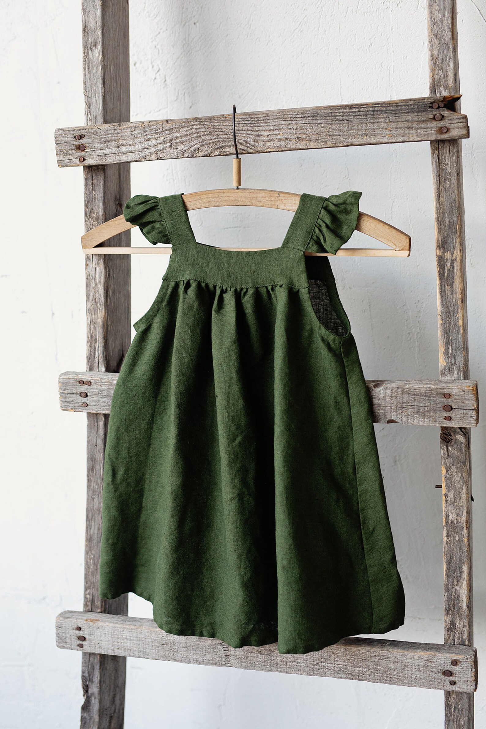 Forest Green Pinafore Dress Linen Pinafore Dress Different | Etsy