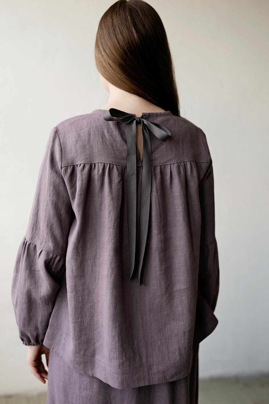 Mauve Linen Victorian Tunic: Ruffled Long Sleeve Blouse - Etsy