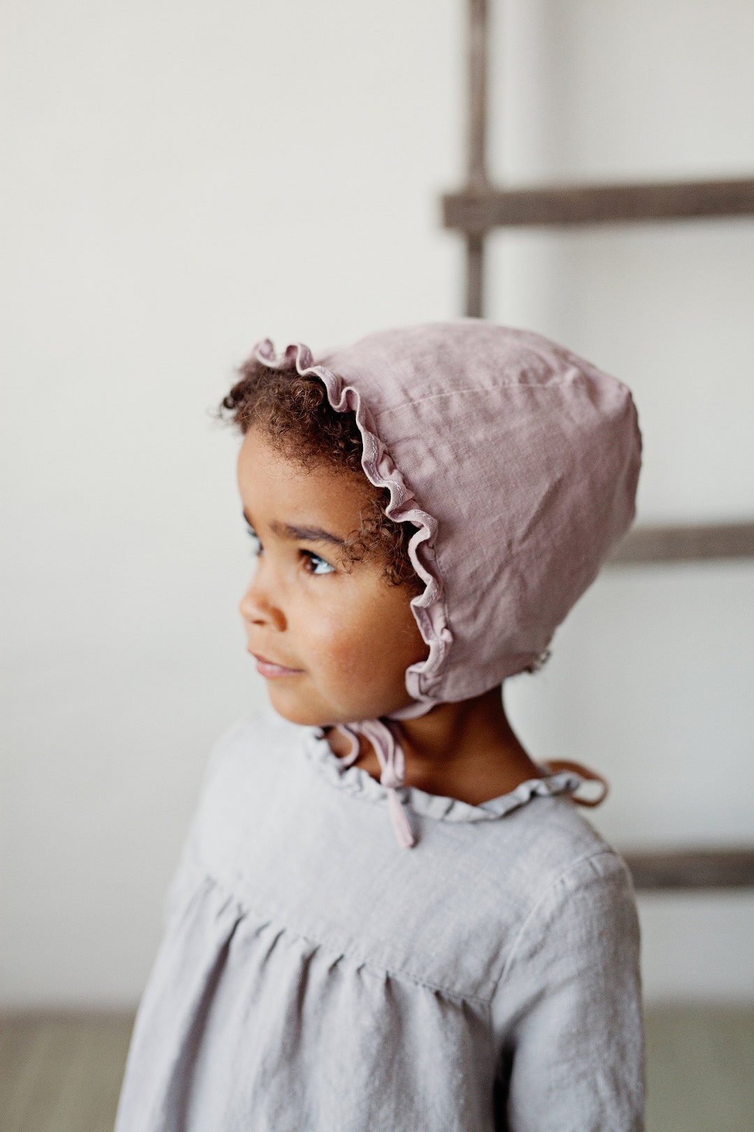 Baby Pink Ruffle Bonnet, Linen Bonnet, Linen Hat for Girls, Ruffle ...