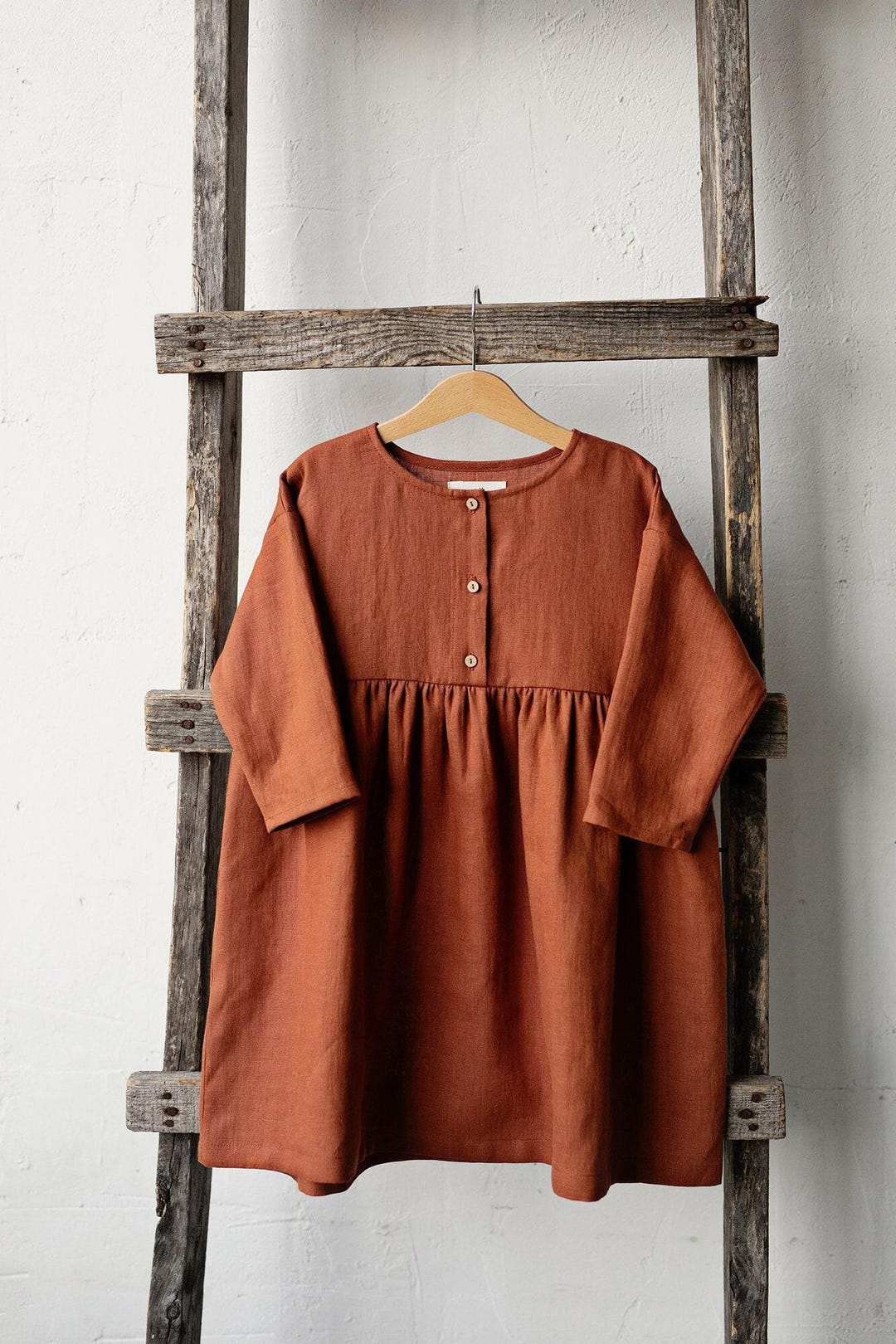 Rust Linen Dress: Embroidered Flower Girl Outfit - Etsy