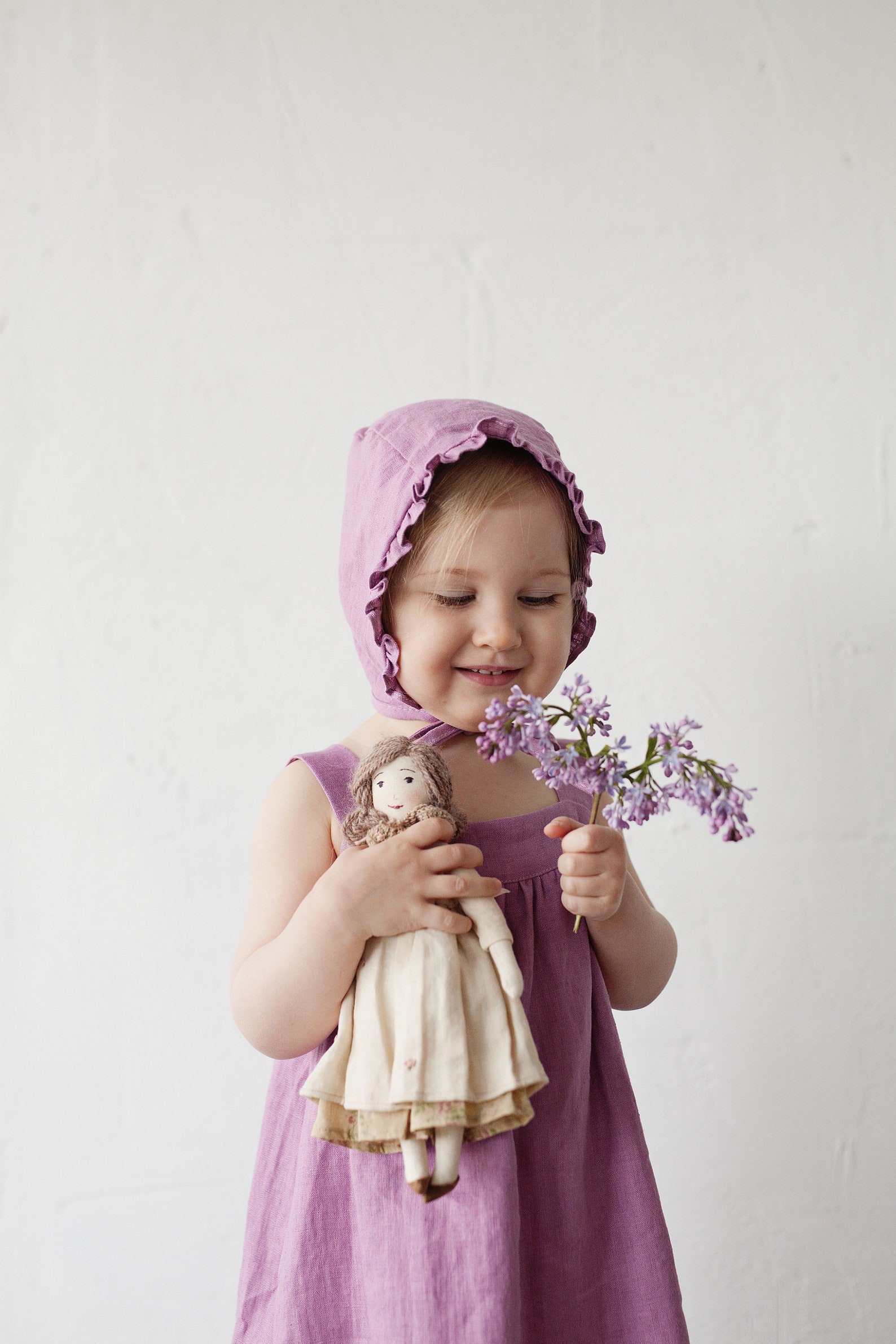 Lilac Ruffle Bonnet Linen Bonnet Linen Hat for Girls Ruffle | Etsy