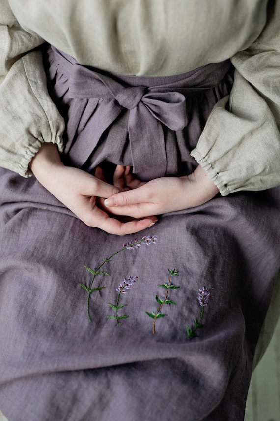 Mauve Apple Apron Cottagecore Apron Linen Skirt Cooking - Etsy