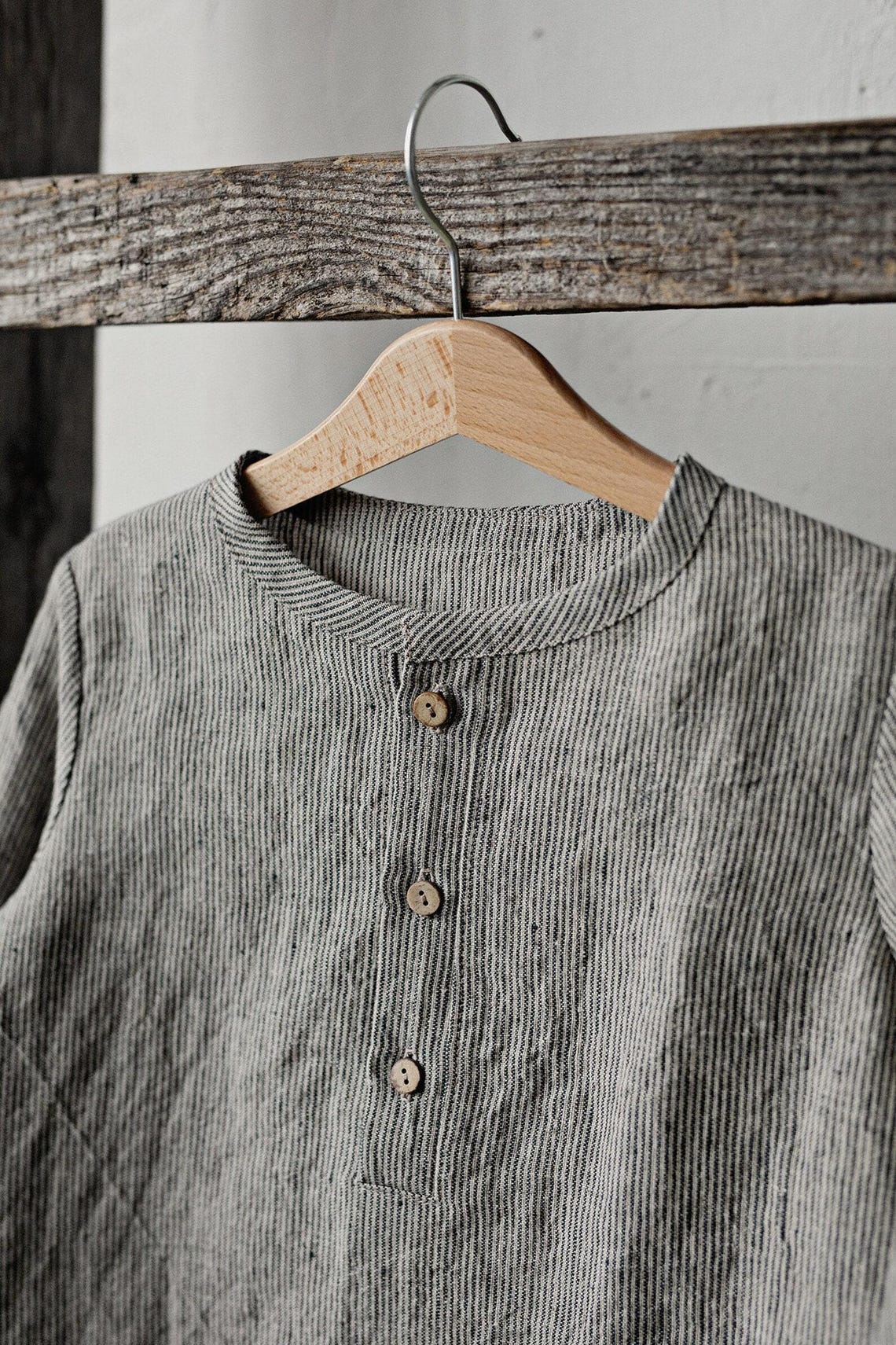 Embroidered Linen Shirt: B&W Stripe, Long Sleeve, Unisex - Etsy