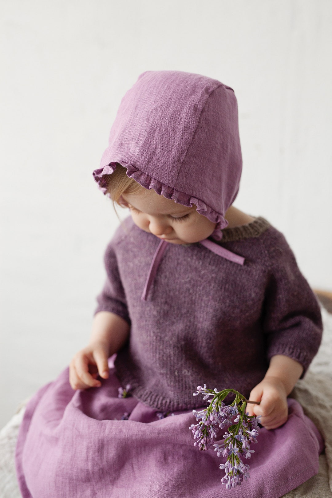 Lilac Ruffle Bonnet, Linen Bonnet, Linen Hat for Girls, Ruffle Bonnet ...