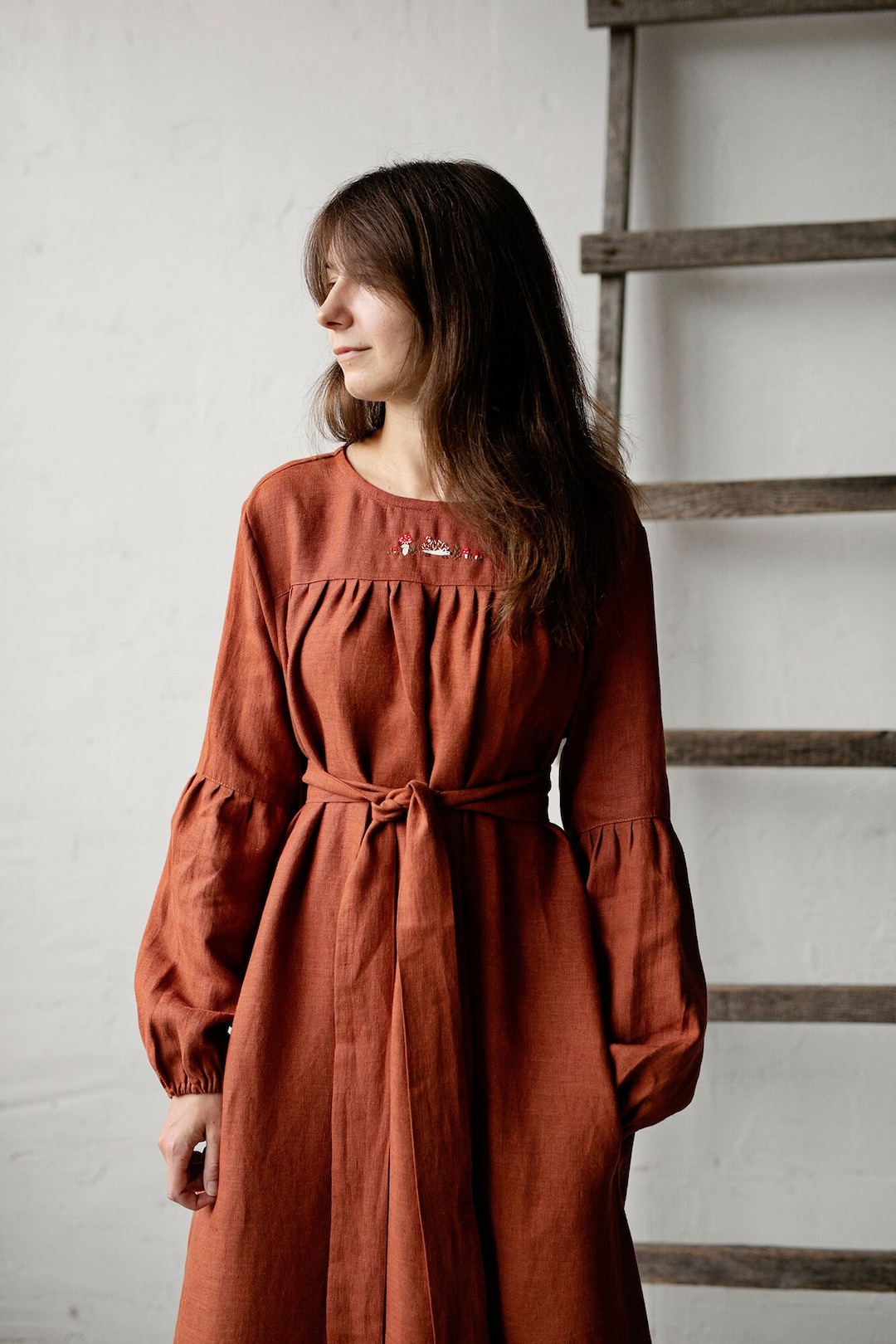 Rost Viktorianisches Kleid, Leinen Kleid, Viktorianisches Stil Kleid ...