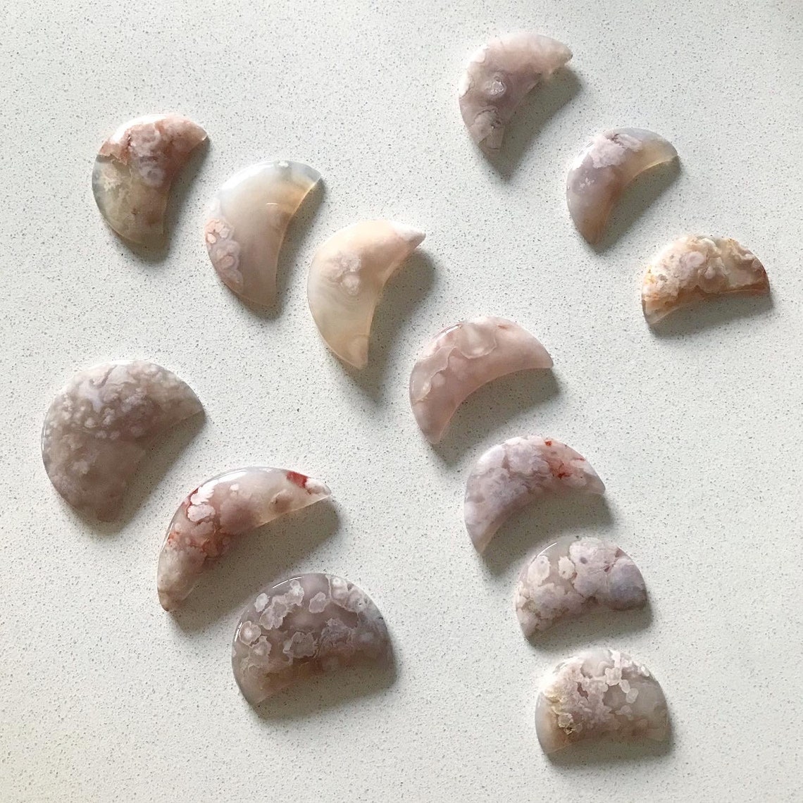Moon Shaped Flower Agate “cherry Blossom” - S, M, L Sizes - Etsy
