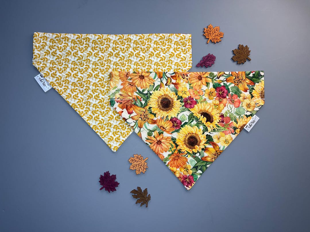 Sunflower Dog Bandana: Reversible Autumn Over-the-collar Cotton Pet ...