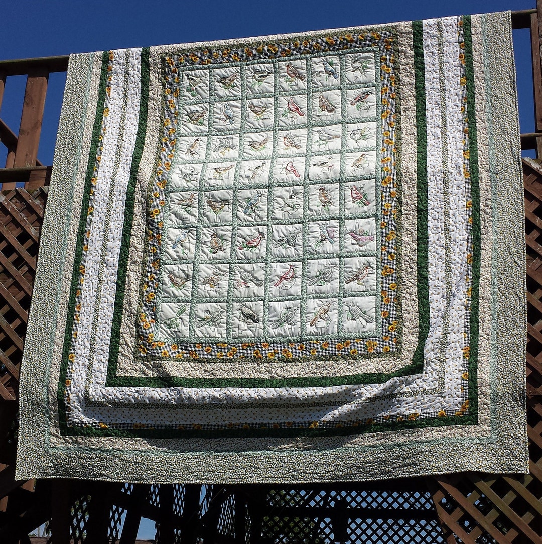 Hand Embroidered State Bird King or Queen Size Quilt, Quilts for Sale ...