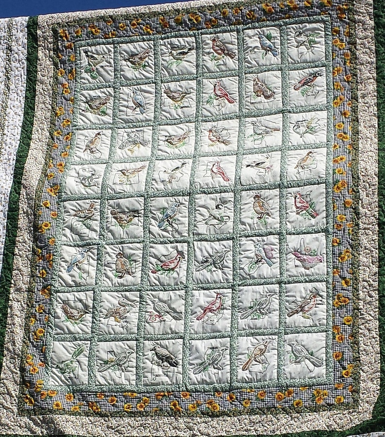 Hand Embroidered State Bird King or Queen Size Quilt, Quilts for Sale ...