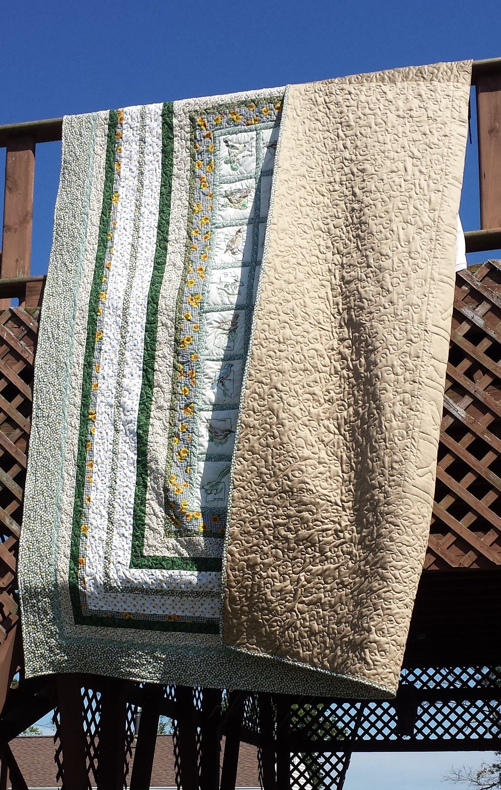 Hand Embroidered State Bird King or Queen Size Quilt, Quilts for Sale ...