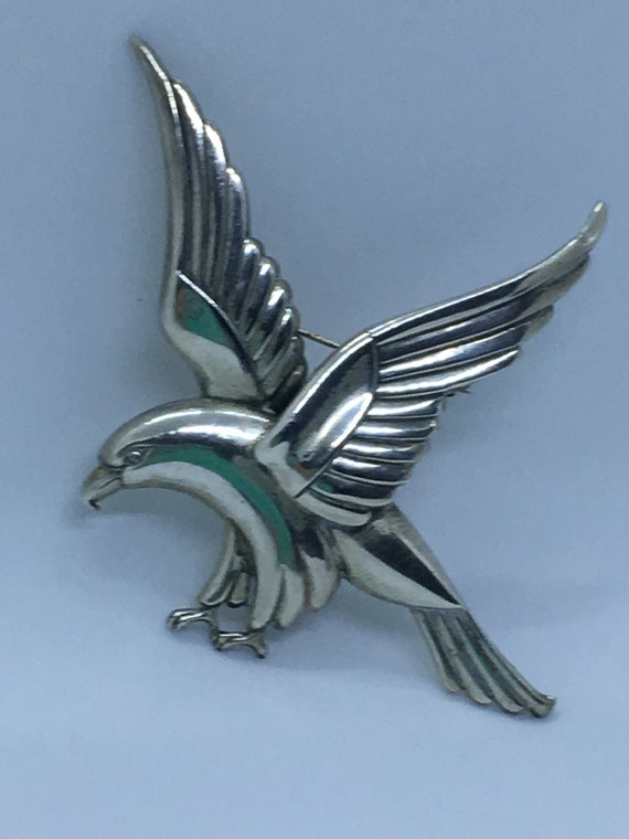 Vintage Coro 1940's Art Form Sterling Eagle Brooch/Pin - Gem