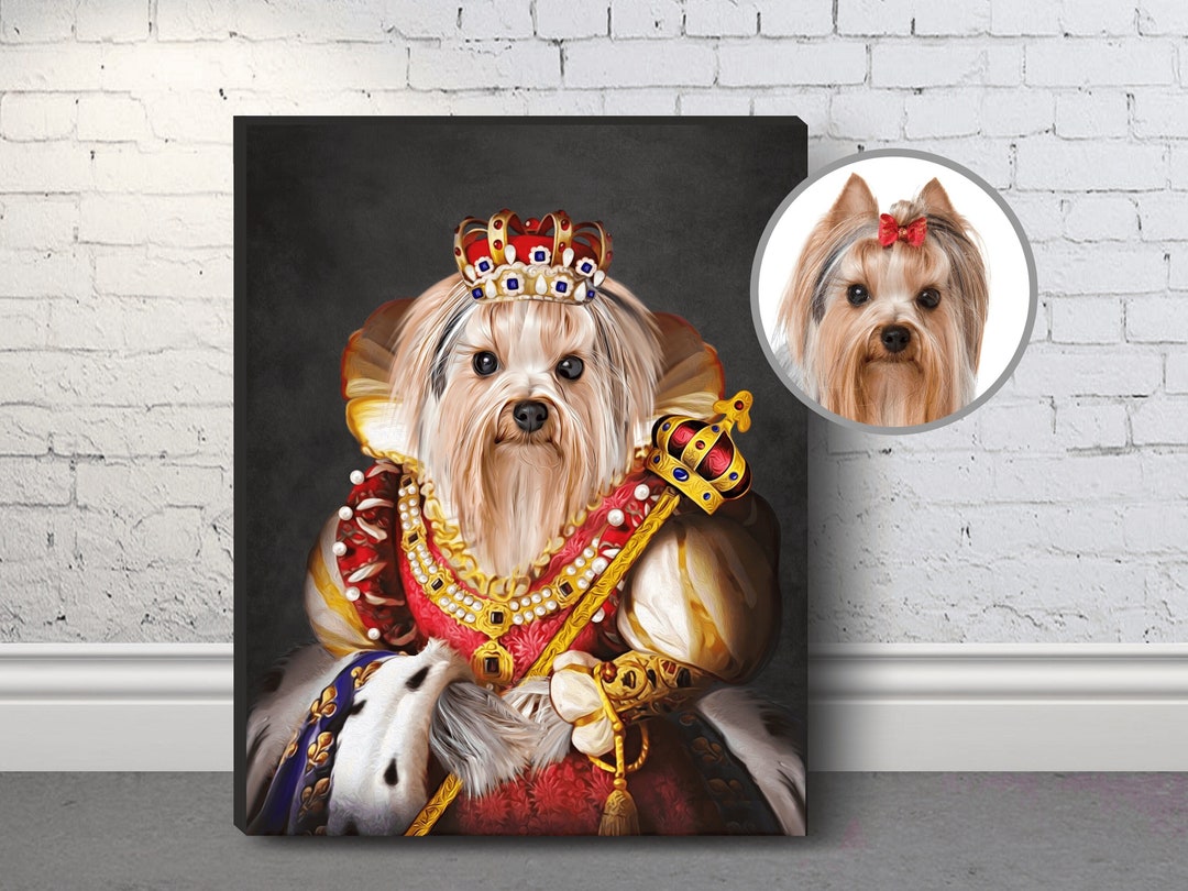 Custom Royal Dog Portrait Canvas, Queen Dog Regal Painting, Renaissance ...