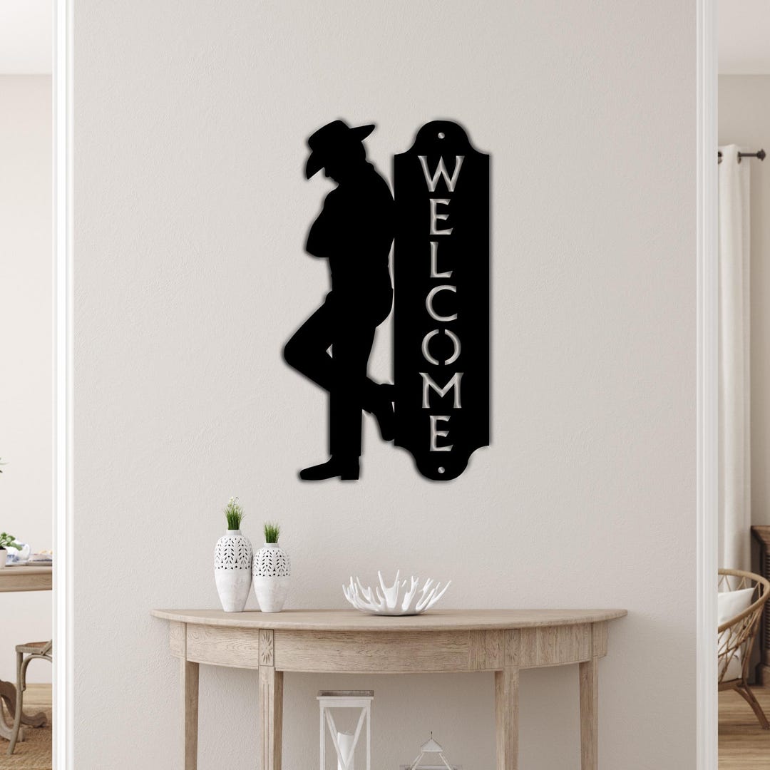 Cowboy Welcome Sign | Rustic Wall Decor | Western-themed Entrance Art ...