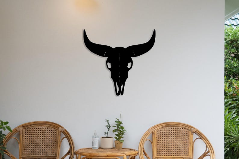 Bull Skull Wall Art | Western 3D Wood Decor | Rustic Longhorn Skull ...