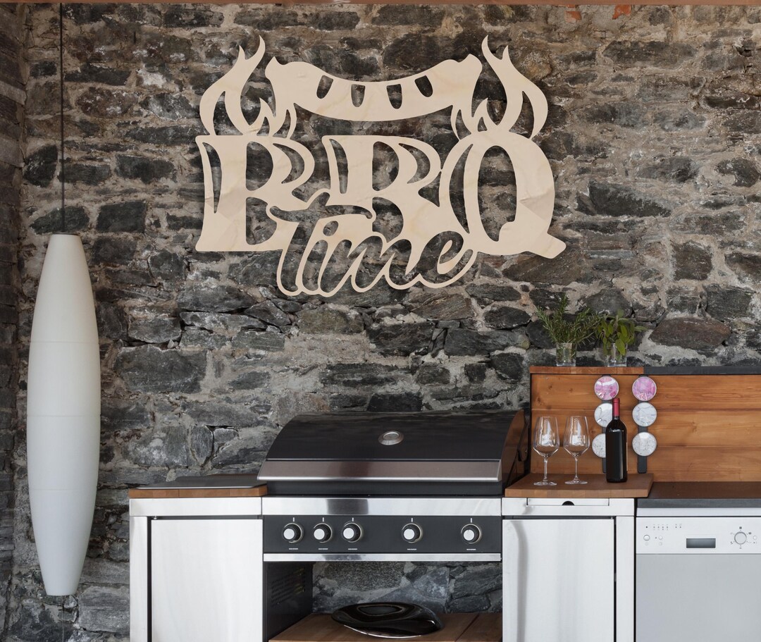 BBQ Time 3D Wood Wall Art | Custom Color | Outdoor Grill Sign ...