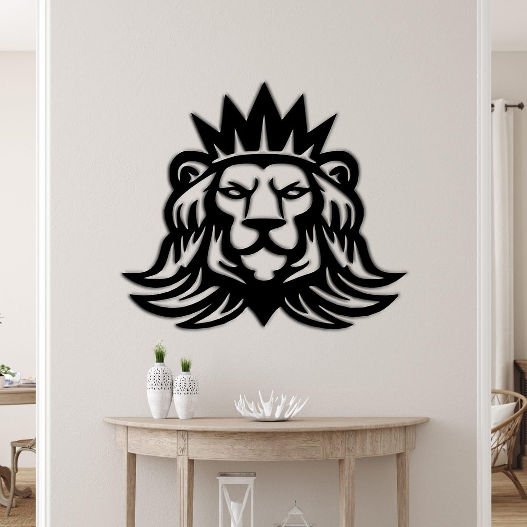 Lion King Wall Art | 3D Wood Decor | Crowned Lion Silhouette Sign ...