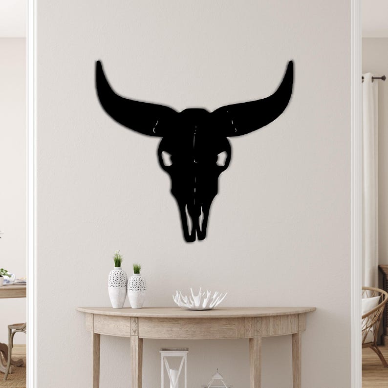 Bull Skull Wall Art | Western 3D Wood Decor | Rustic Longhorn Skull ...