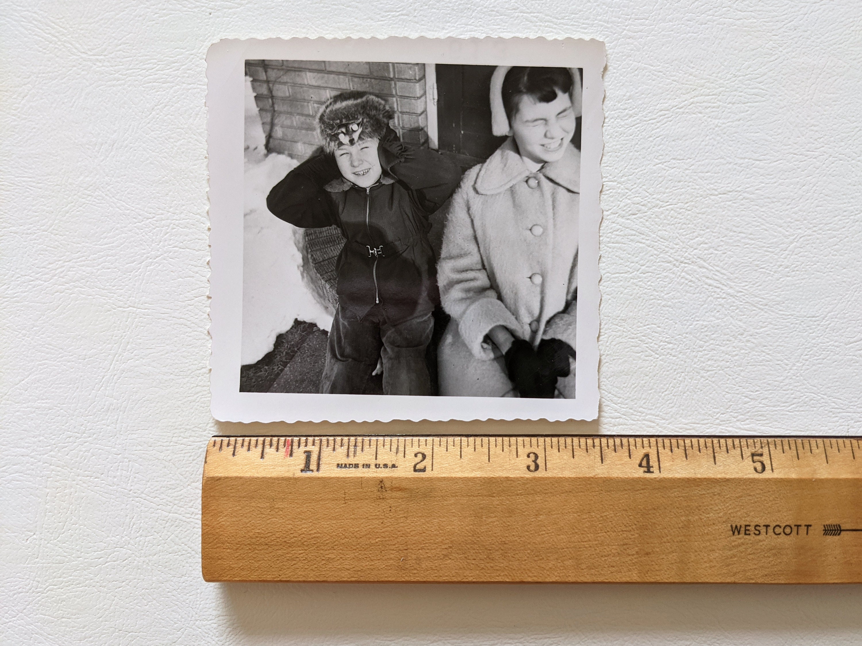 Old Square Photo Boy and Girl in the Winter 1950s - Etsy