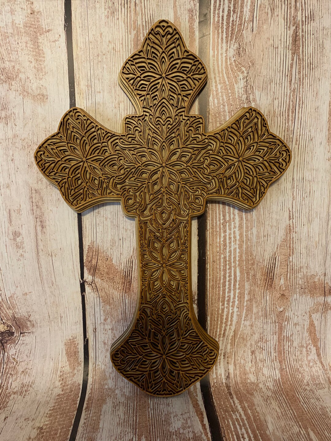 Stained Baltic Birch 3D Cross - Layered Mandala Design - Etsy