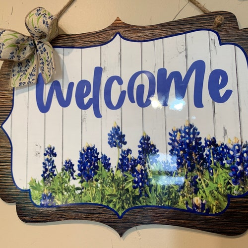 Texas Bluebonnet Wood Sign Hey Yall Door Hanger Wall Decor - Etsy