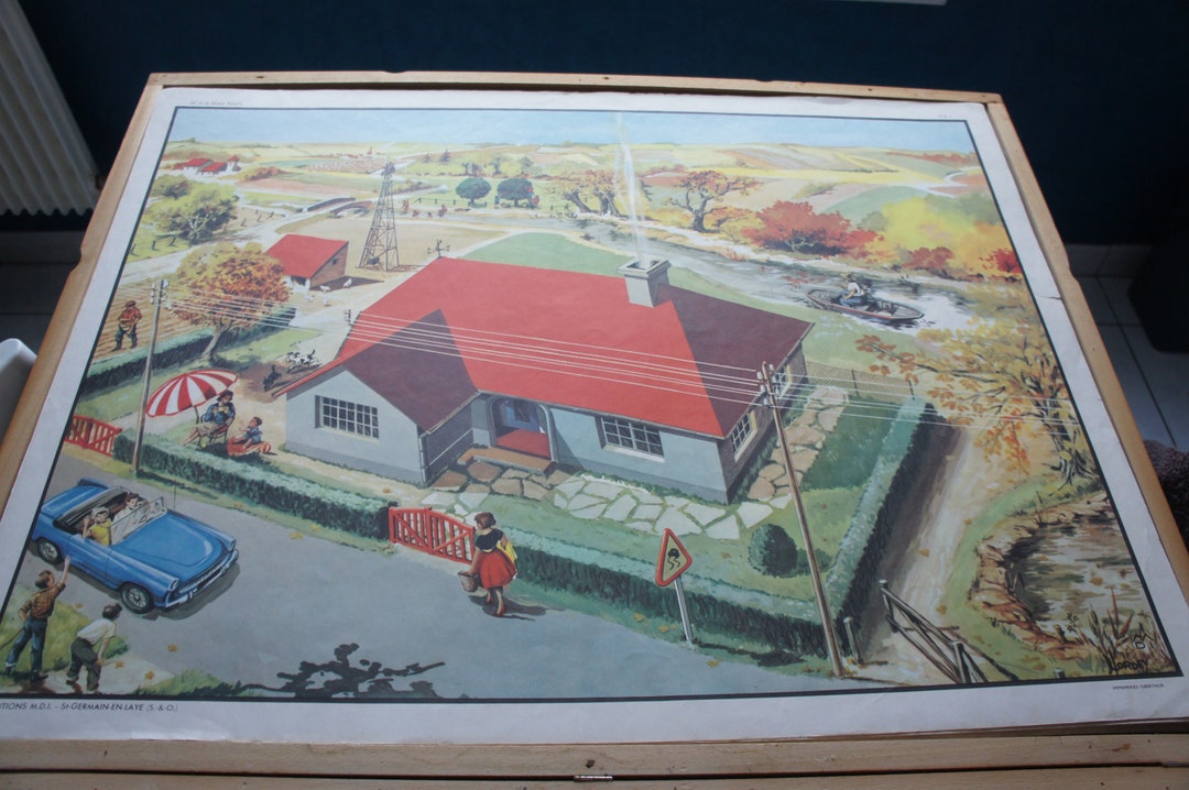 Old SCHOOL POSTER MDI 3 4 Village Map in Good Weather - Etsy