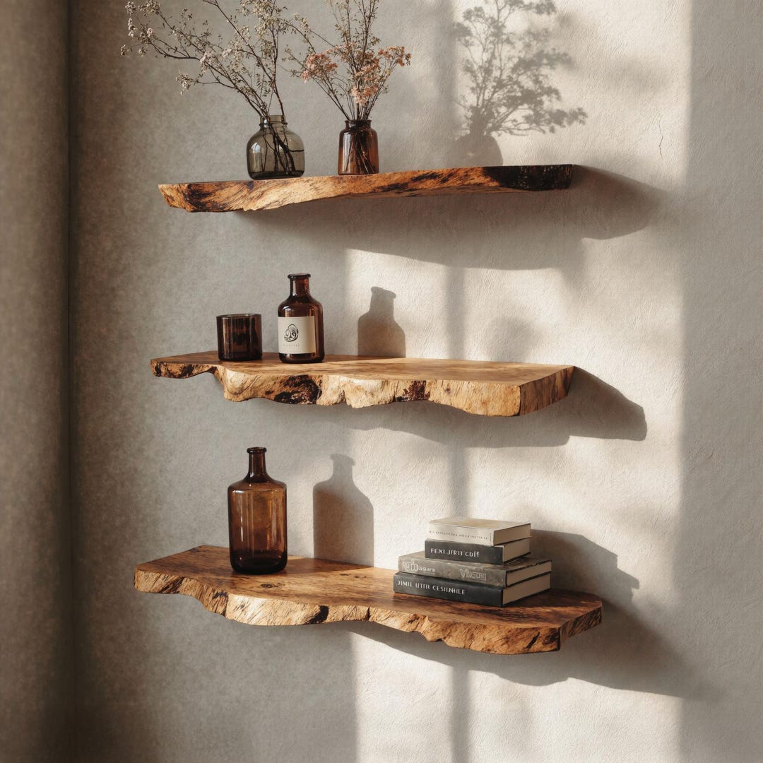 Rustic Floating Corner Shelf Live Edge Floating Shelf Bookshelf ...