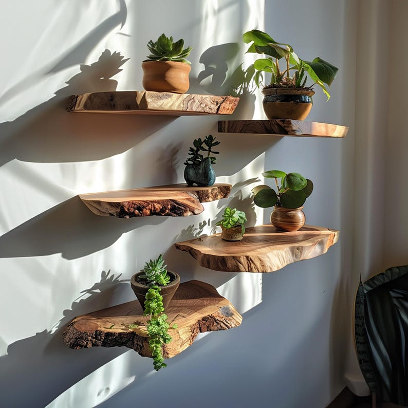 Rustic Floating Corner Shelf Live Edge Floating Shelf Bookshelf ...