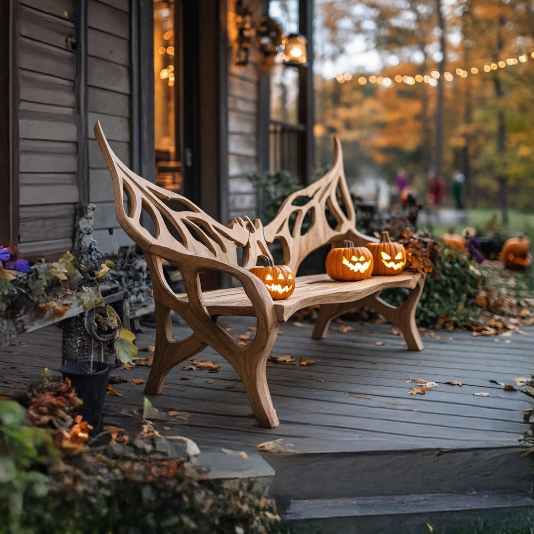 Mid Century Outdoor Halloween Bench Rustic Porch Bench Seat Handcrafted ...