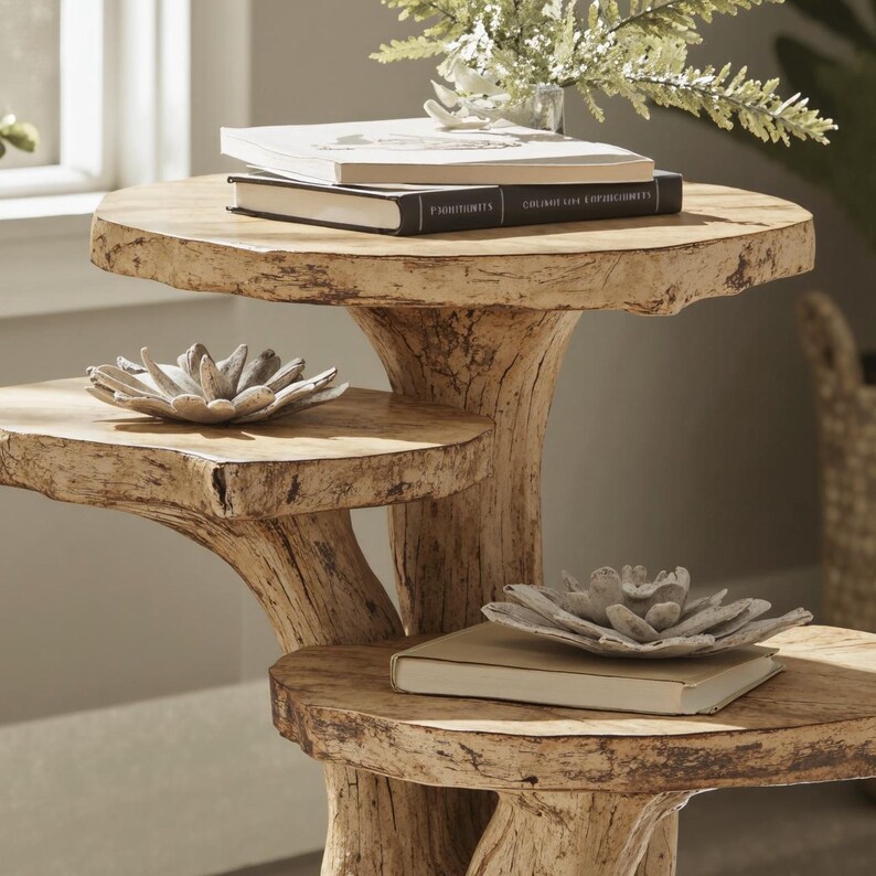 Solid Wood End Table Farmhouse Round End Table Live Edge End Table ...