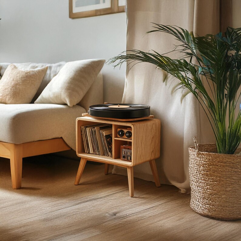 Farmhouse Record Storage Solid Wood Turntable Stand Rustic Record ...
