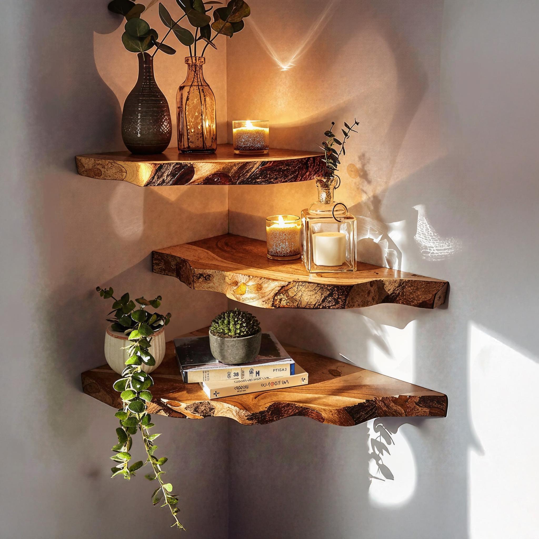 Rustic Floating Corner Shelf Live Edge Floating Shelf Bookshelf ...