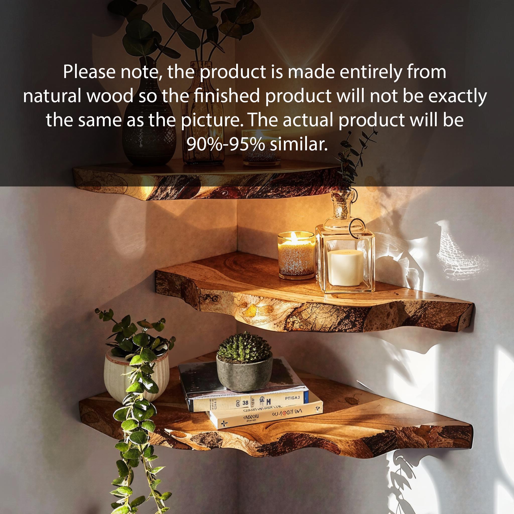 Rustic Floating Corner Shelf Live Edge Floating Shelf Bookshelf ...