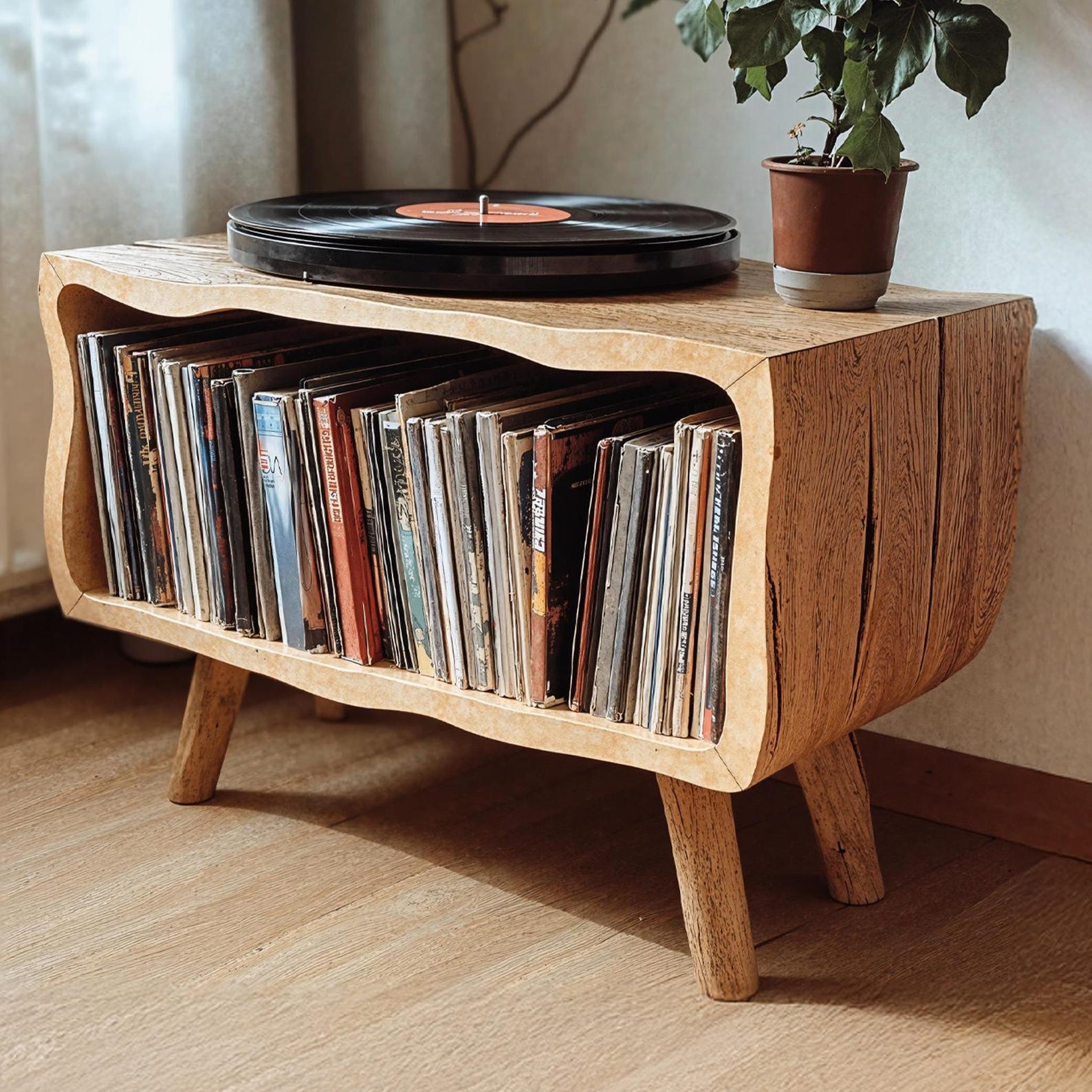 Rustic Record Player Stand Farmhouse Record Storage Solid Wood ...