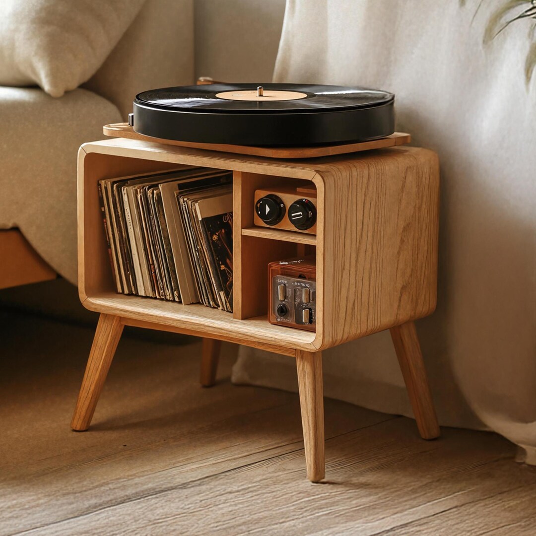 Farmhouse Record Storage Solid Wood Turntable Stand Rustic Record ...