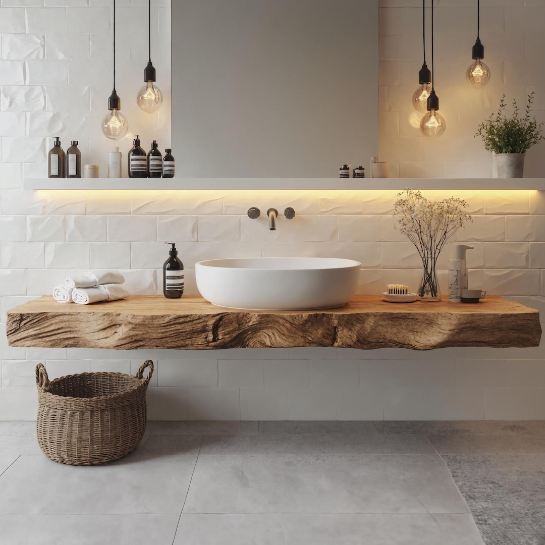 Floating Vanity Handcrafted Live Edge Bathroom Vanity Shelf Rustic Desk ...