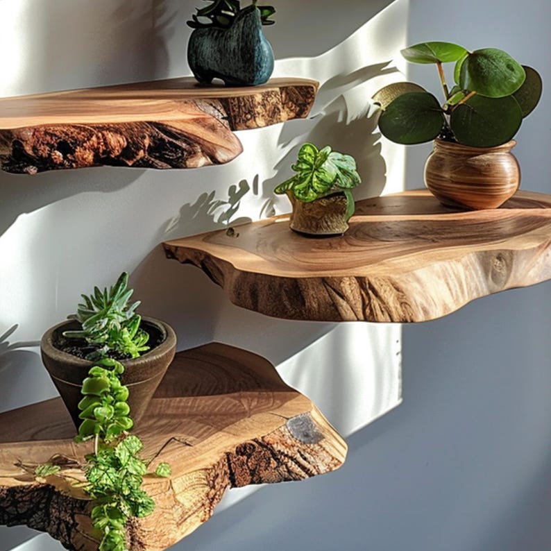 Rustic Floating Corner Shelf Live Edge Floating Shelf Bookshelf ...