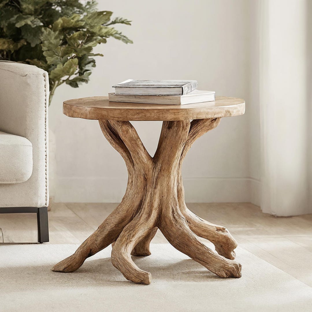 Solid Wood End Table Farmhouse Round End Table Live Edge End Table ...