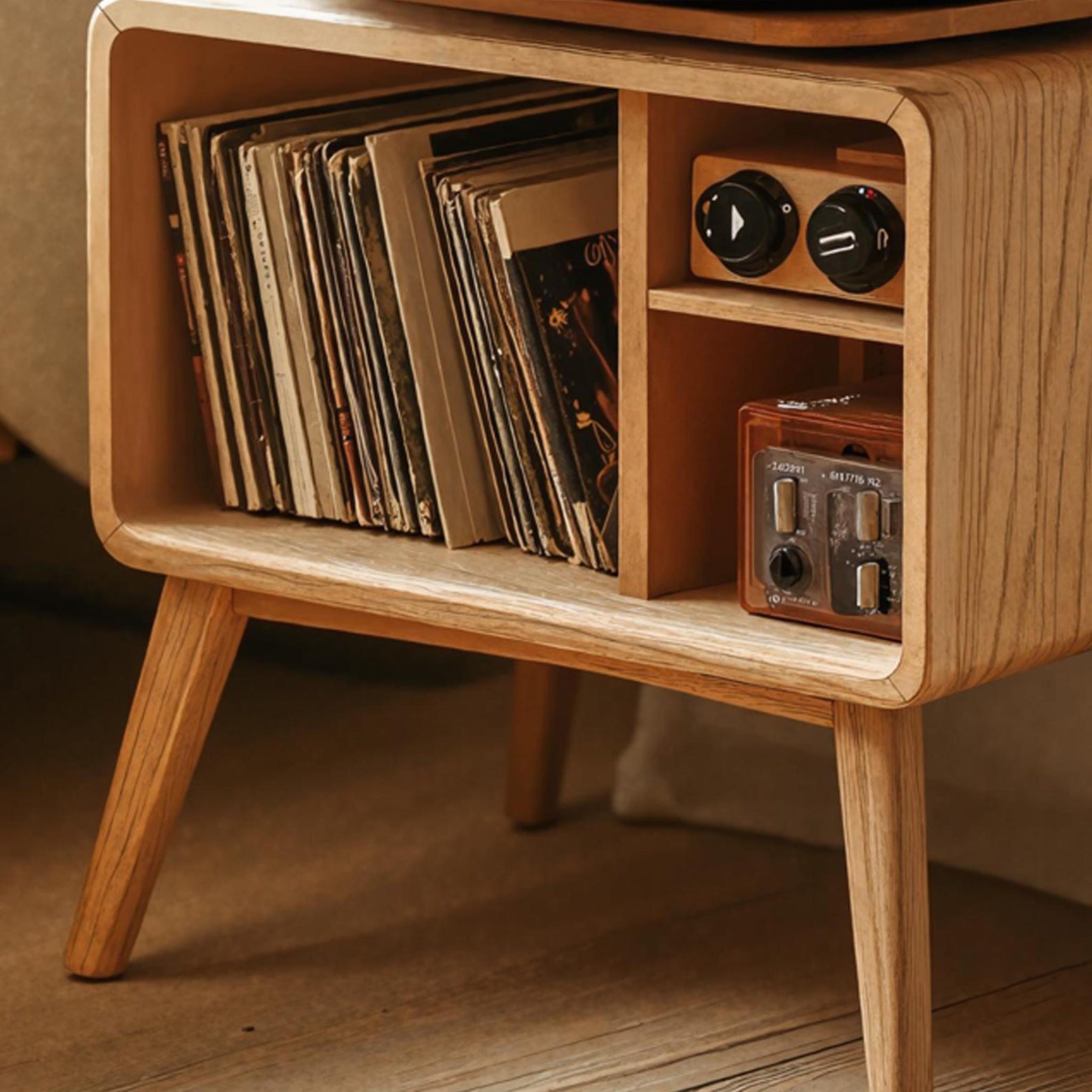 Farmhouse Record Storage Solid Wood Turntable Stand Rustic Record ...