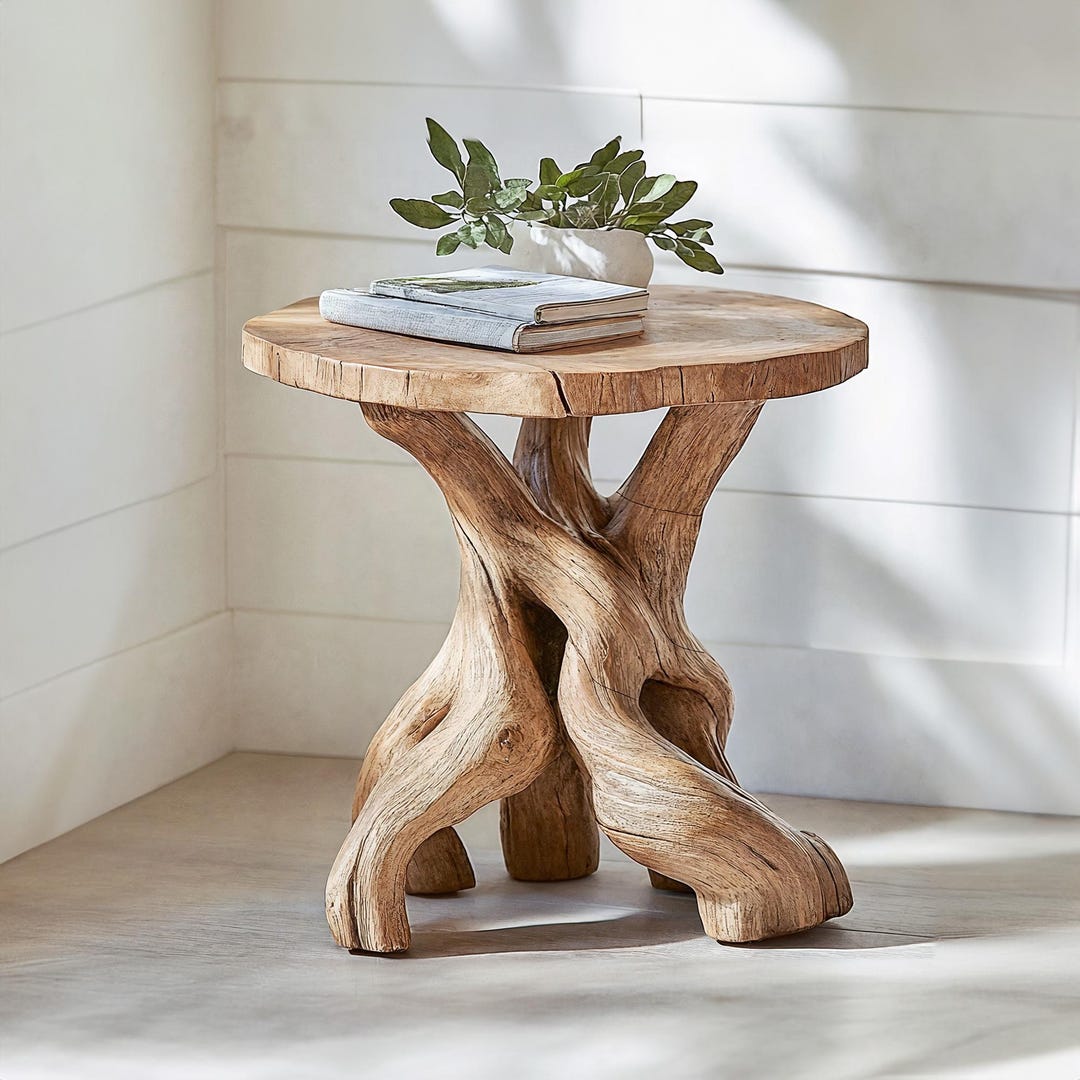Farmhouse Round End Table Live Edge End Table Solid Wood End Table ...