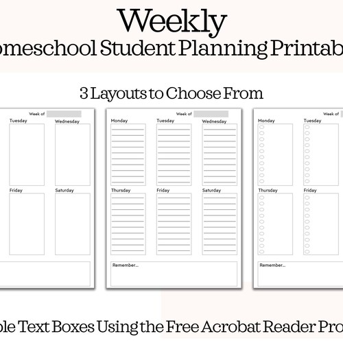 Homeschool Student Planner Printable Editable Planner Inserts | Etsy
