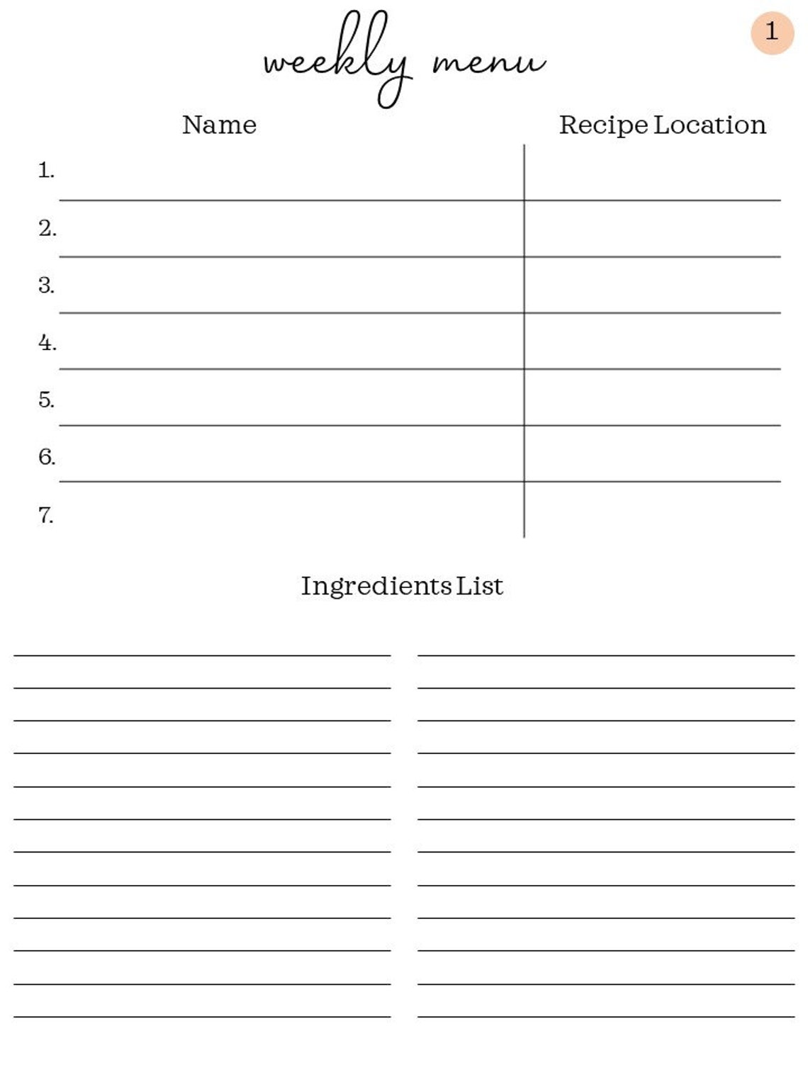 Menu Planner Printable Menu Planner Meal Planner PDF Meal - Etsy