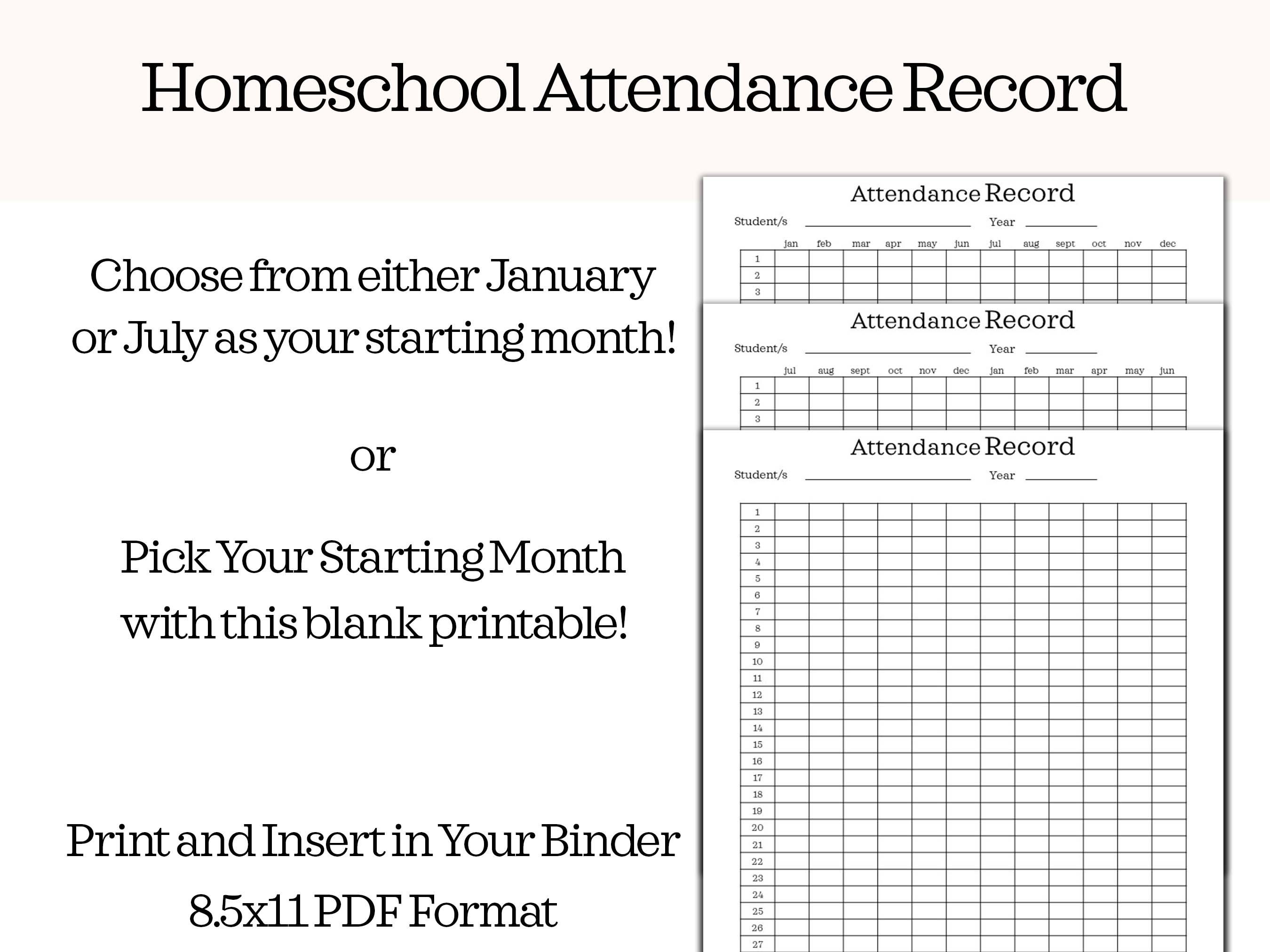 Homeschool Attendance Record Printable Attendance Record - Etsy UK