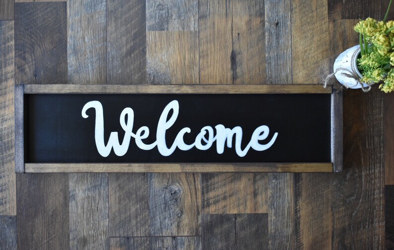 Welcome Sign Wood Welcome Sign Black and White Welcome | Etsy