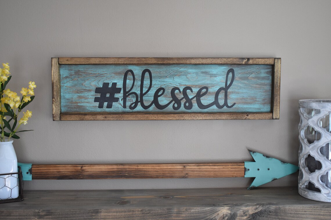 Blessed Sign blessed Wood Sign Teal Blessed Sign - Etsy