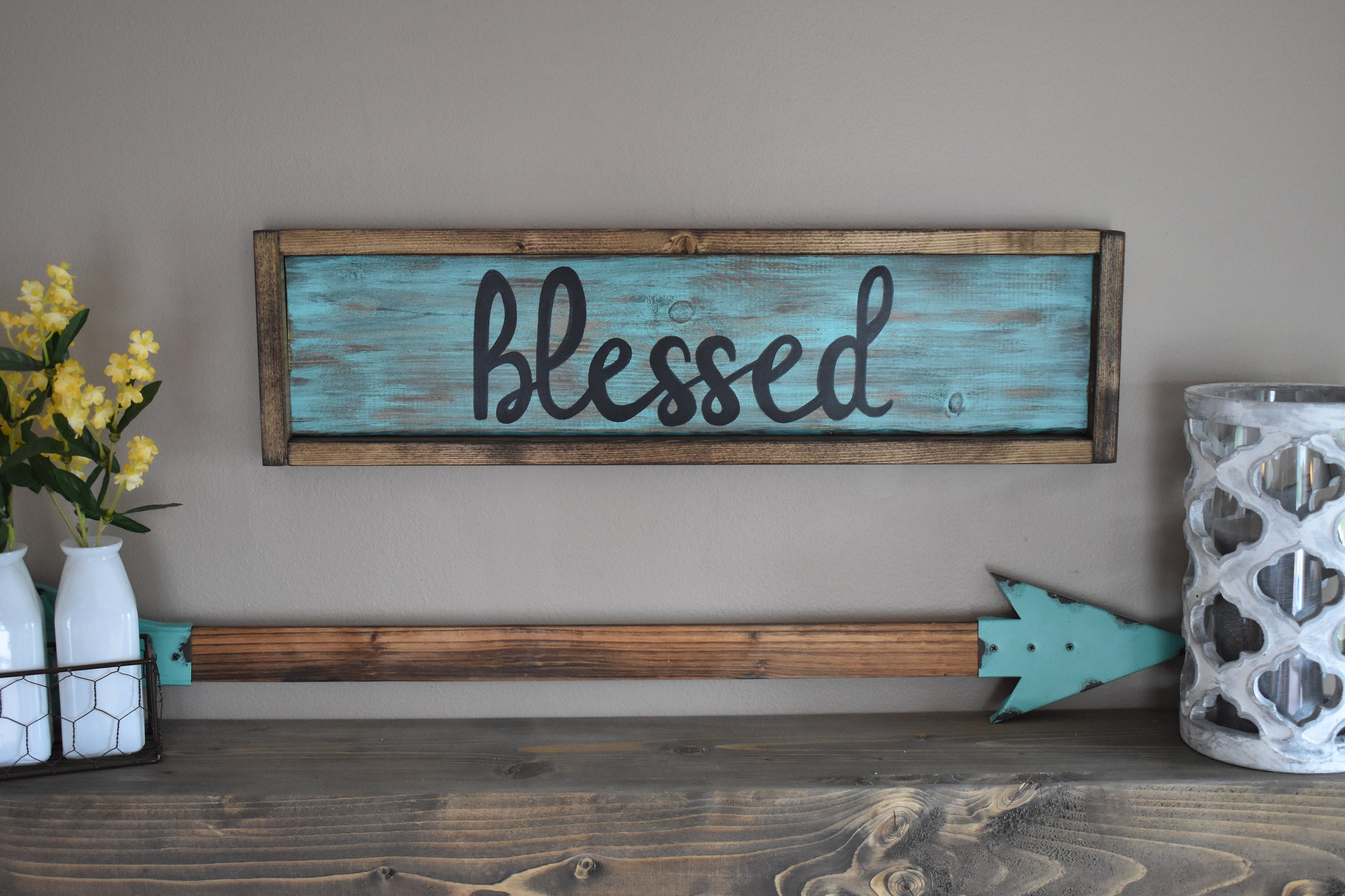 Blessed Sign Blessed Wood Sign Teal Blessed Sign | Etsy