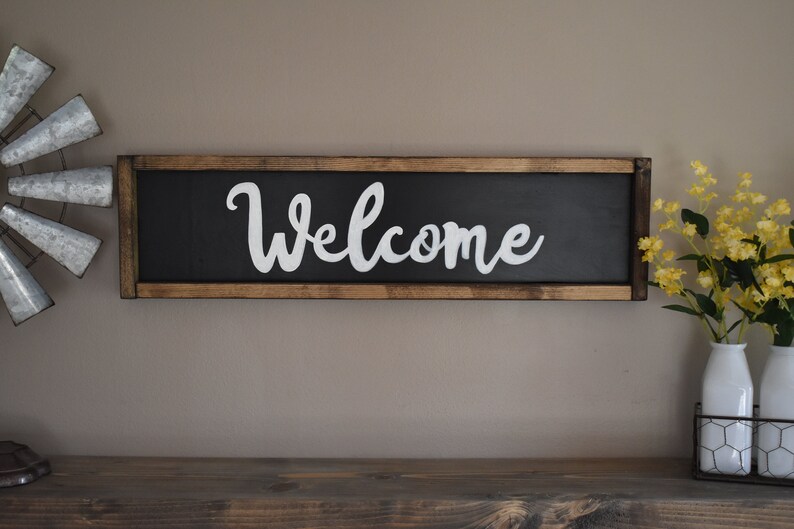 Welcome Sign Wood Welcome Sign Black and White Welcome | Etsy