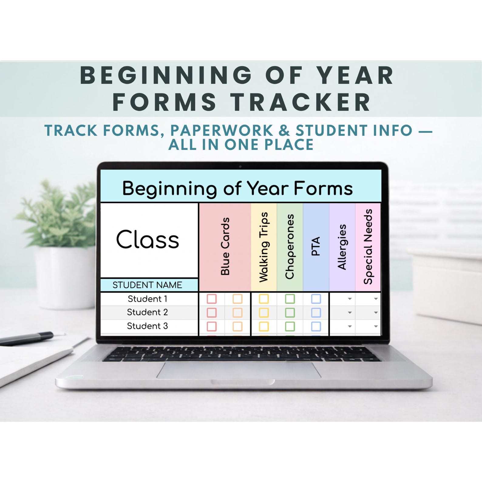 Beginning of Year Forms Tracker | Back to School Teacher Organizer ...