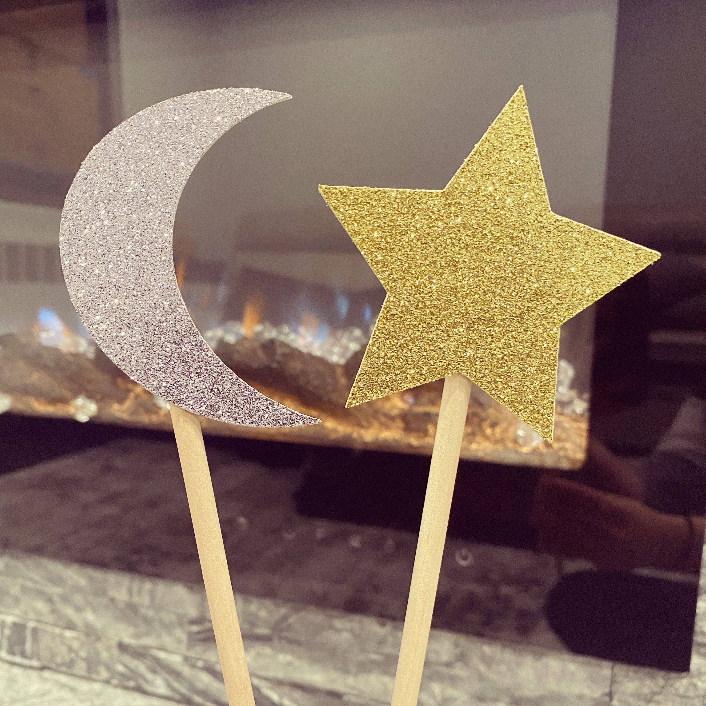 Star & Moon Centerpieces Stars and Moons on Sticks Glitter - Etsy